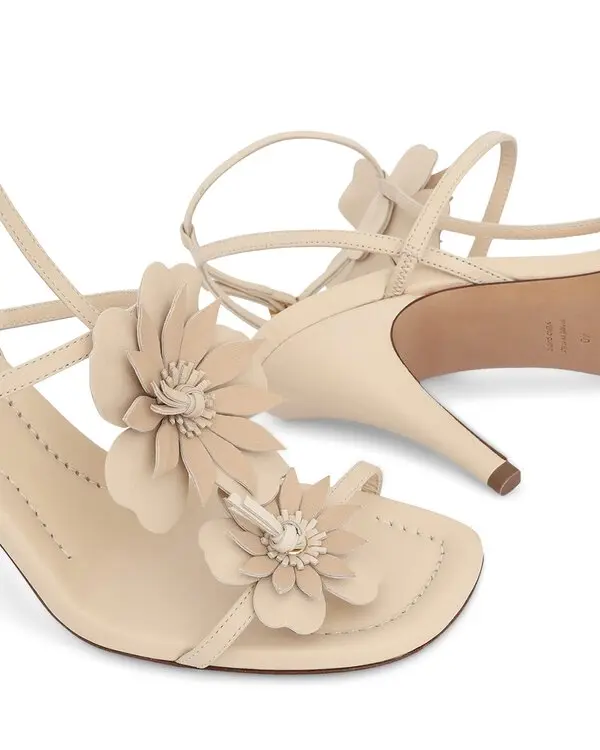 Zimmermann Belara Leather Flower High Heel Sandals - Cream