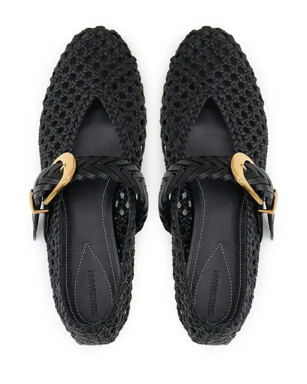 Zimmermann Alchemy Woven Leather Ballerina Flats - Black