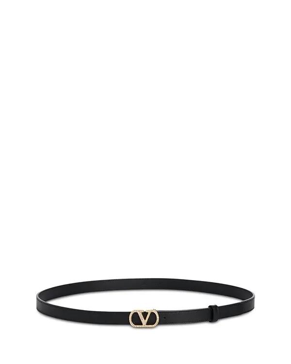 Valentino Garavani Vlogo Leather Belt - Black/crystal
