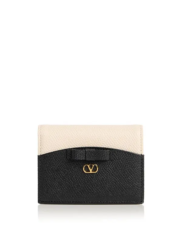 Valentino Garavani Vlogo Bow Leather Bifold Compact Wallet - Light Ivory