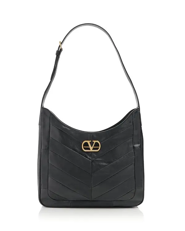 Valentino Garavani Vlogo Medium Leather Hobo Bag - Black