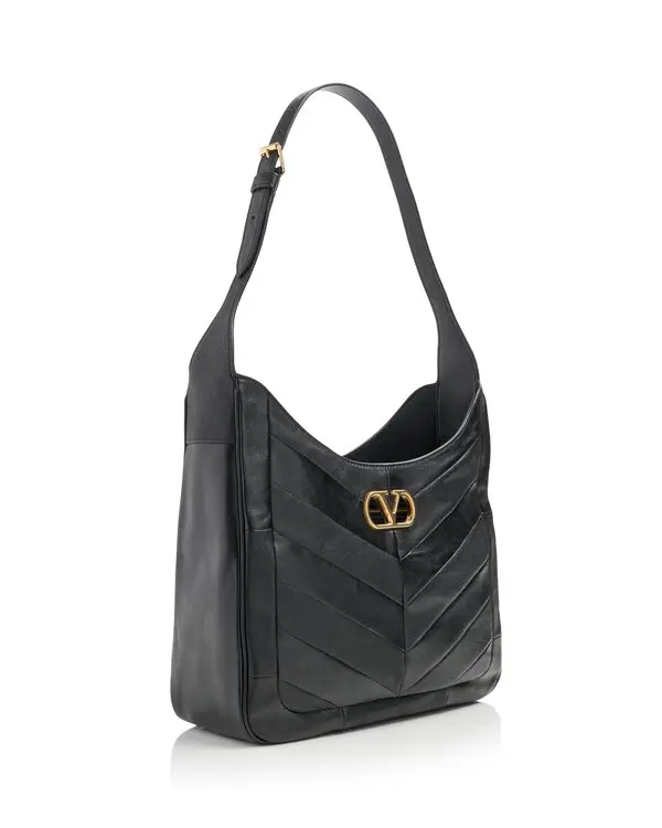 Valentino Garavani Vlogo Medium Leather Hobo Bag - Black