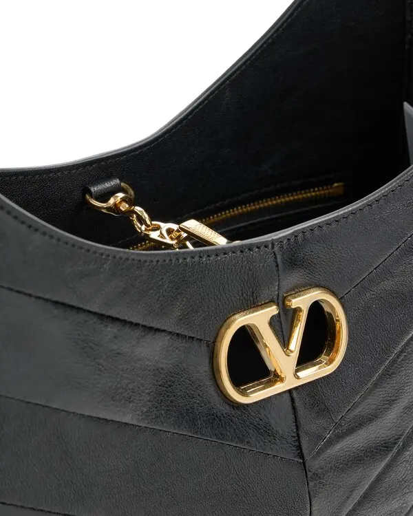 Valentino Garavani Vlogo Medium Leather Hobo Bag - Black