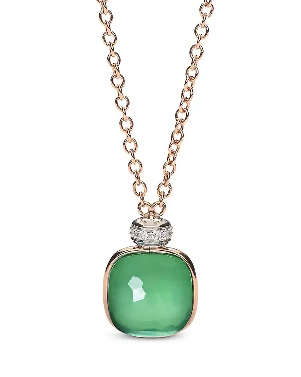Pomellato 18k White & Rose Gold Nudo Prasiolite & Agate Doublet & Diamond Pendant Necklace, 16.5 - Green