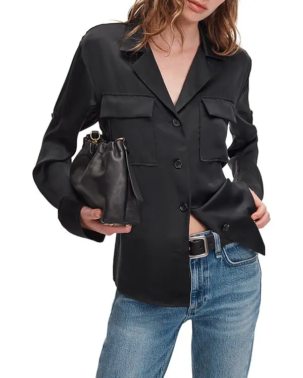 Rag & Bone Sonny Silk Notch Collar Blouse - Black