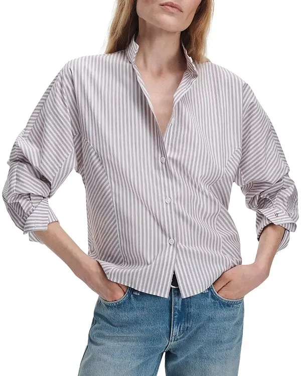 Rag & Bone Dustin Cotton Poplin Striped Shirt - Maroon Stripe