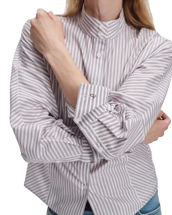 Rag & Bone Dustin Cotton Poplin Striped Shirt - Maroon Stripe