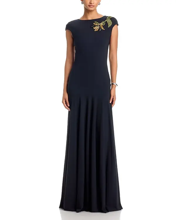 Chiara Boni La Petite Robe Isolda Rc Long Cap Sleeve Gown - Black