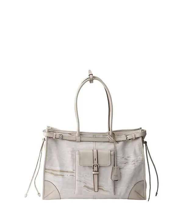 Prada Bonnie Extra-large Printed Linen And Leather Tote Bag