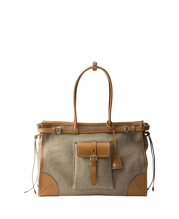 Prada Bonnie Linen And Leather Tote Bag