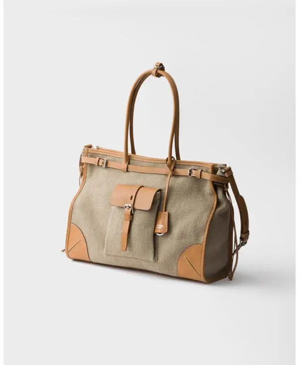 Prada Bonnie Linen And Leather Tote Bag