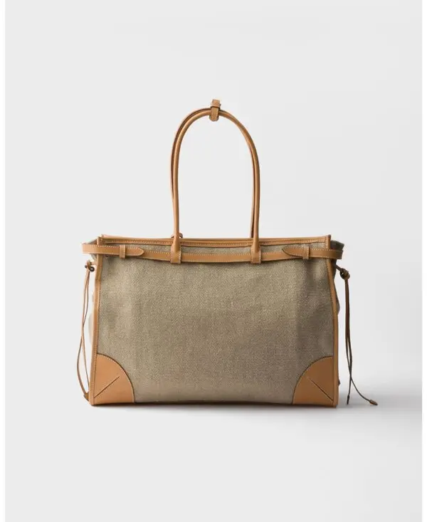 Prada Bonnie Linen And Leather Tote Bag