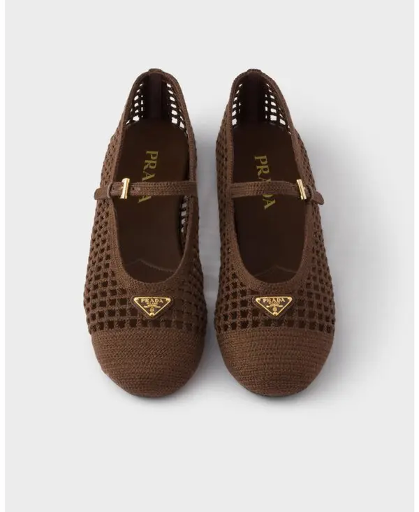 Prada Crochet Ballerinas With Logo Buckle - Cocoa Brown