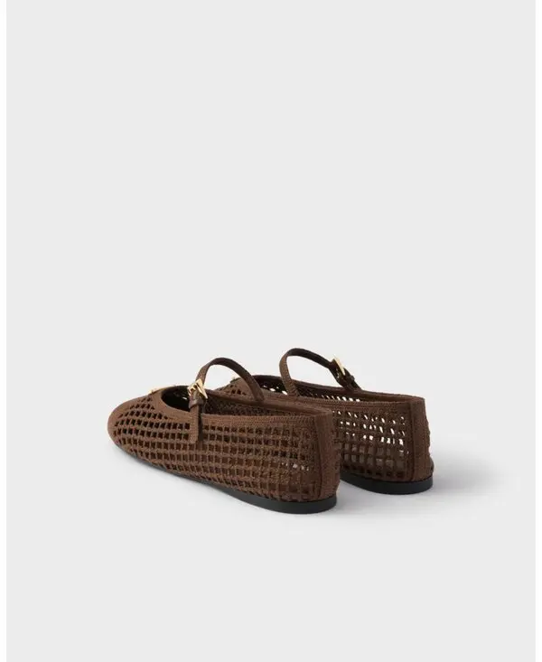 Prada Crochet Ballerinas With Logo Buckle - Cocoa Brown