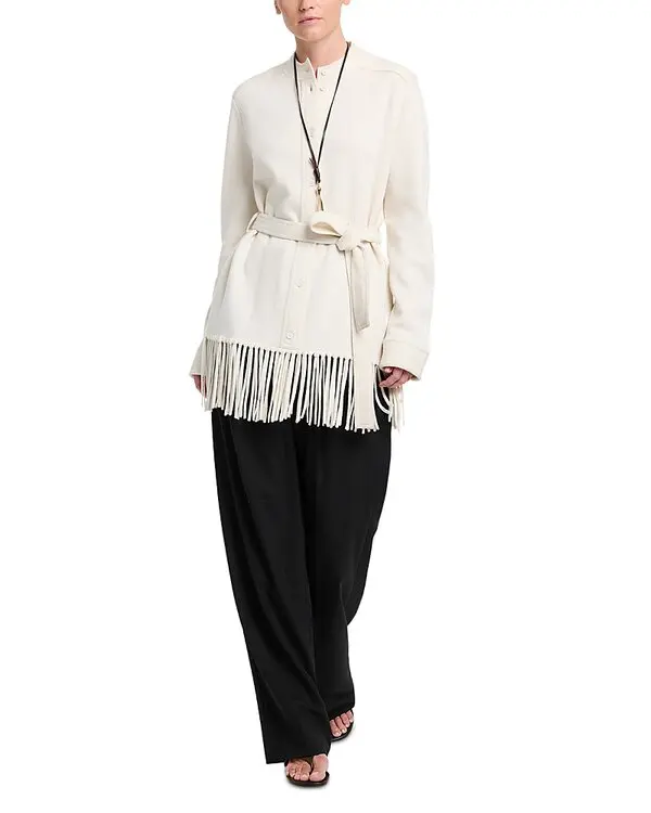 TWP Thea Cashmere Belted Fringe Trim Coat