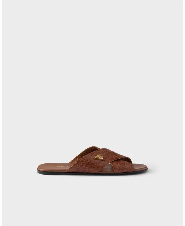 Prada Leather Crisscross Slides