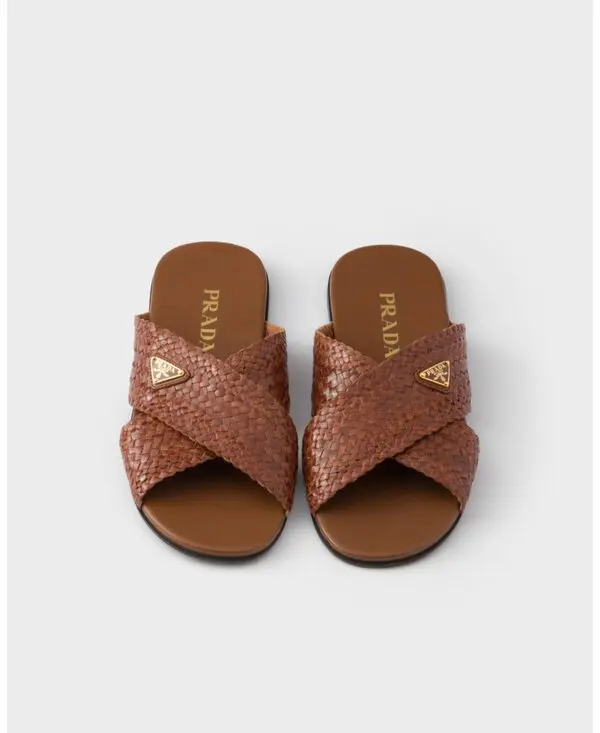 Prada Leather Crisscross Slides