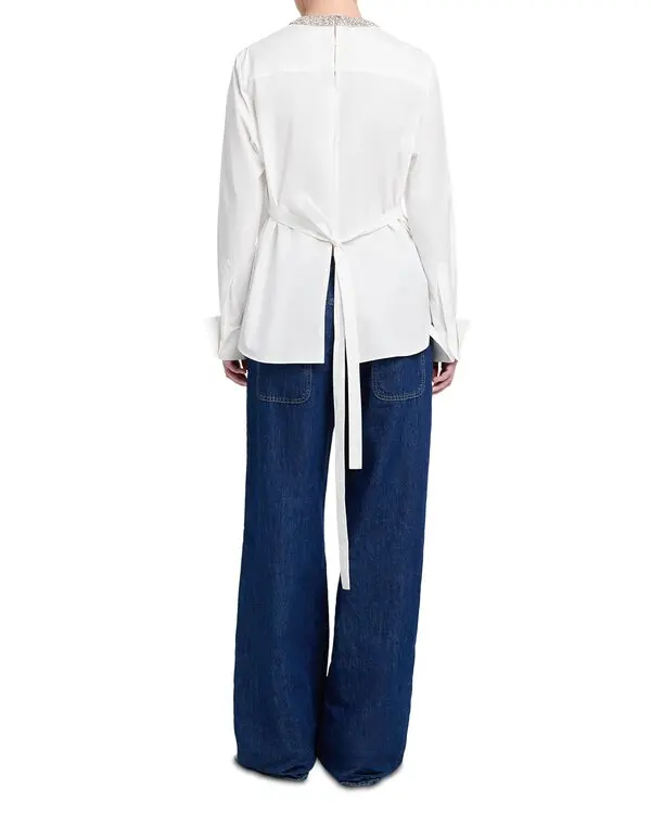 TWP Embellished Neck Cotton Top
