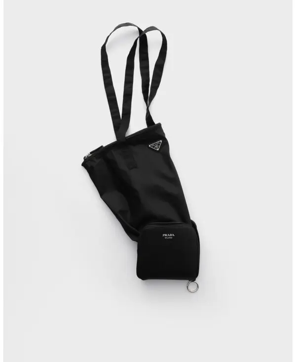 Prada Saffiano Leather Pendant With Re-nylon Tote Bag - Black