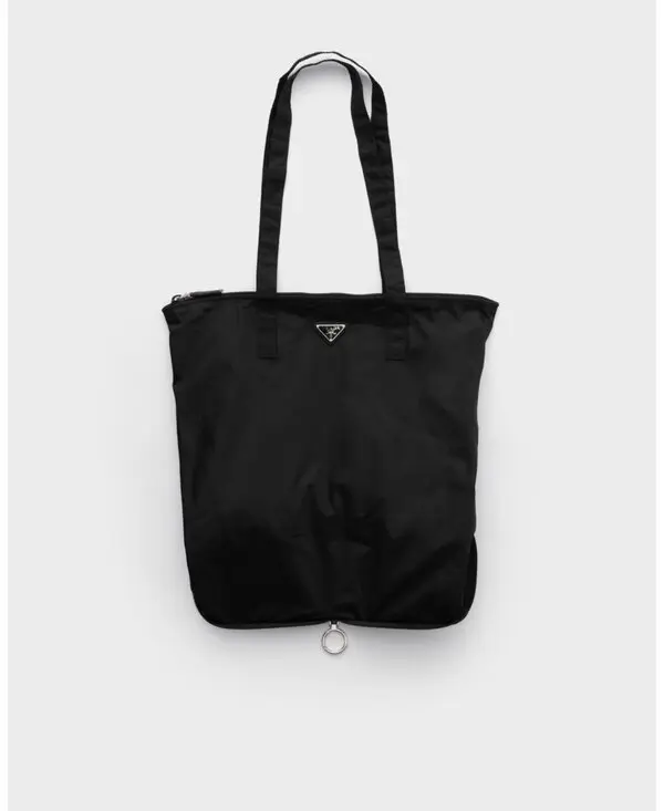 Prada Saffiano Leather Pendant With Re-nylon Tote Bag - Black