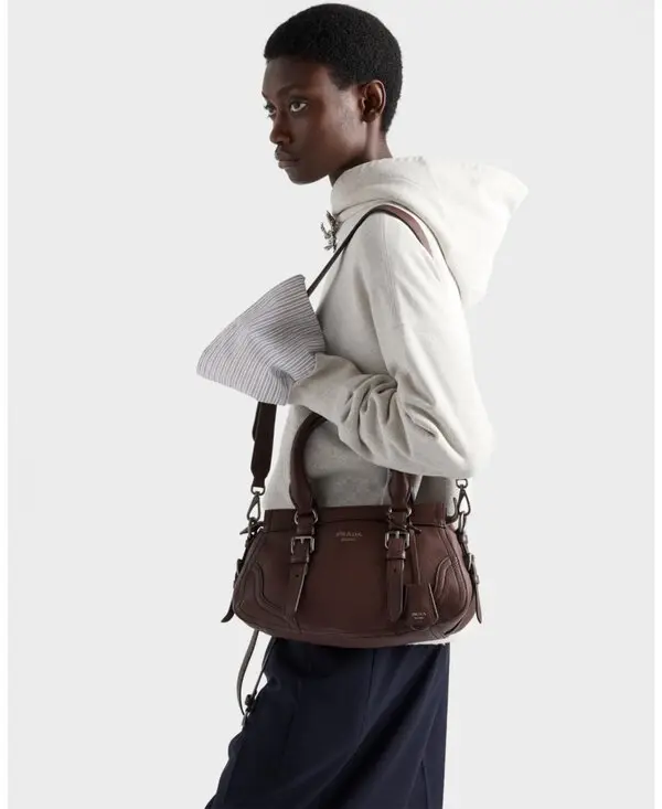 Prada Large Leather Tote Bag - Brown