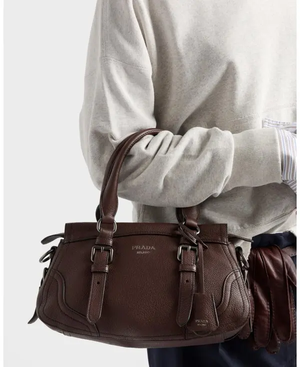 Prada Large Leather Tote Bag - Brown
