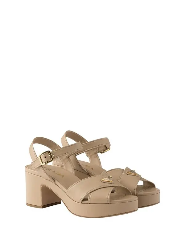 Prada Nappa Leather Platform Sandals - Neutral