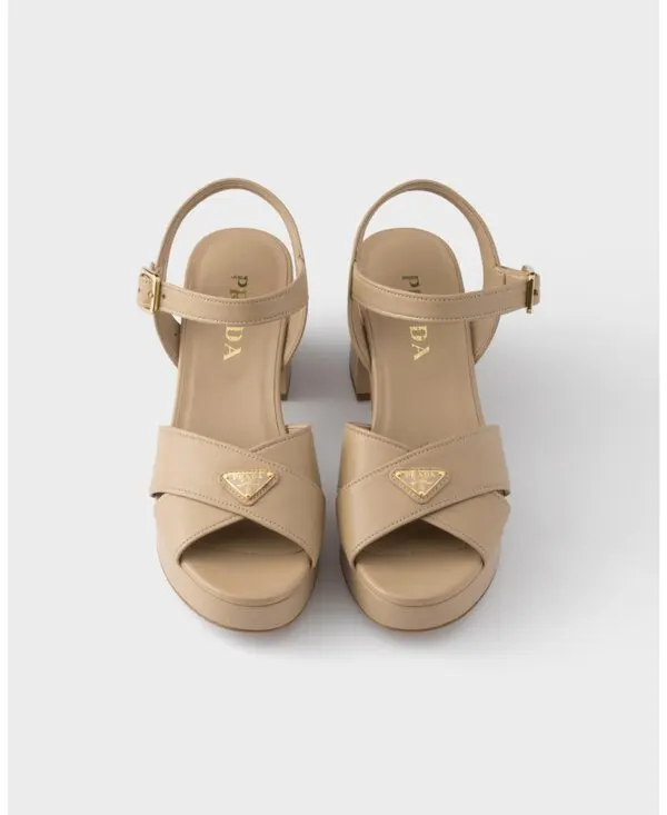 Prada Nappa Leather Platform Sandals - Neutral