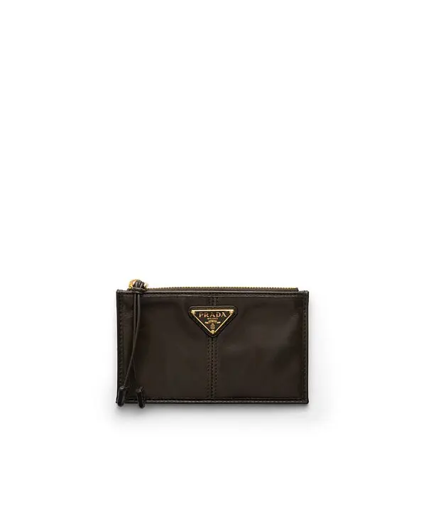 Prada Leather Card Holder With Zipper - Green