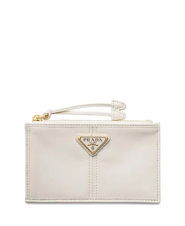 Prada Leather Card Holder With Zipper - White