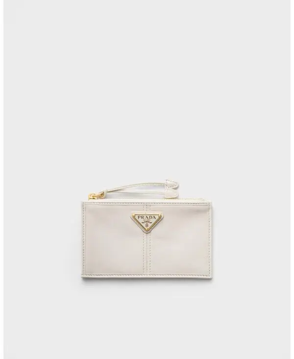 Prada Leather Card Holder With Zipper - White
