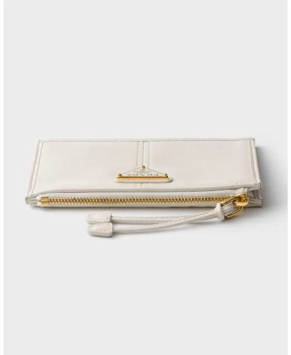 Prada Leather Card Holder With Zipper - White