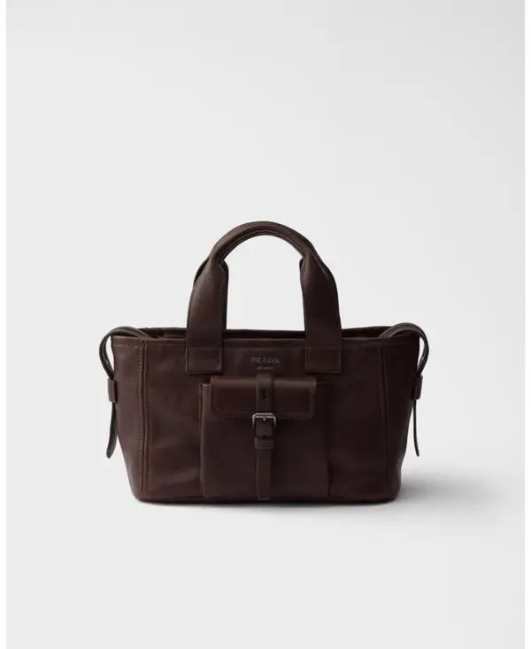 Prada Route Medium Leather Tote Bag - Brown