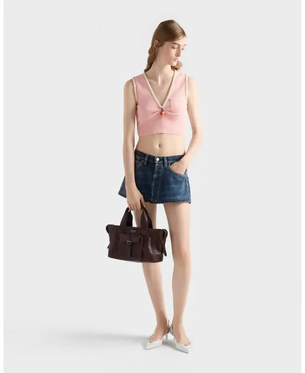 Prada Route Medium Leather Tote Bag - Brown