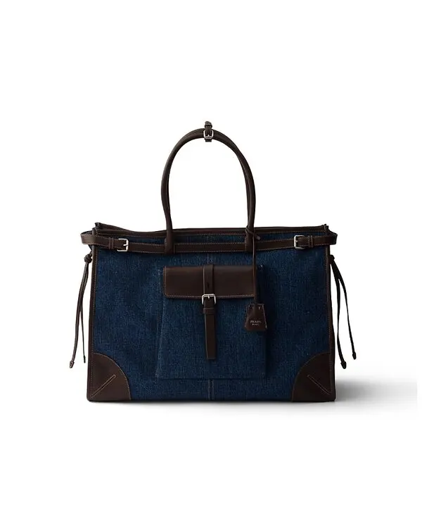 Prada Bonnie Denim And Leather Tote Bag