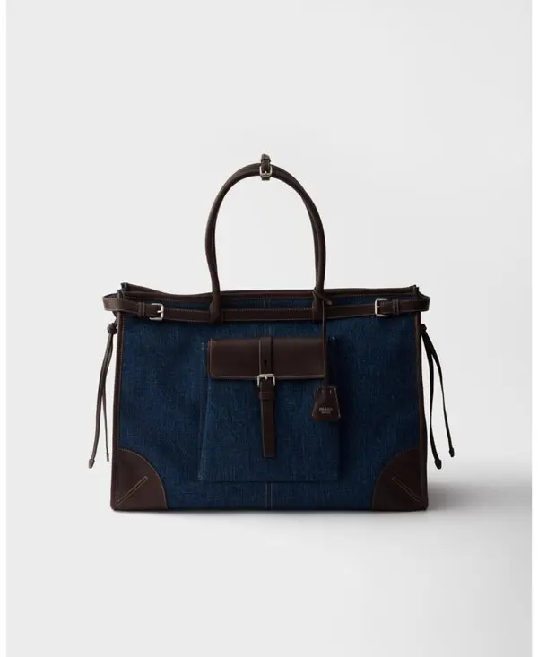 Prada Bonnie Denim And Leather Tote Bag
