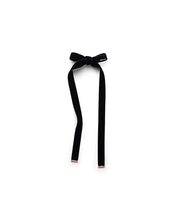 Prada Velvet Hair Clip With Logo Detail - Black