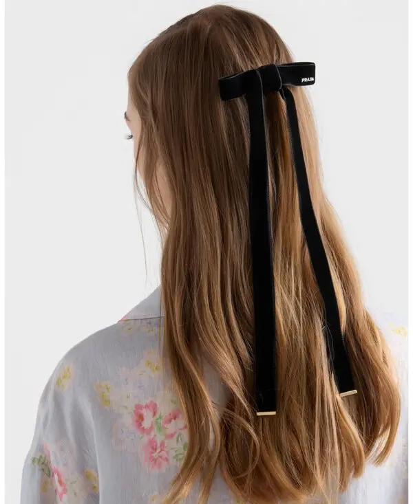 Prada Velvet Hair Clip With Logo Detail