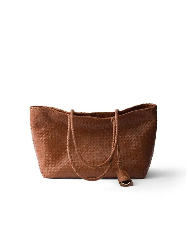Prada Large Leather Tote Bag - Brown