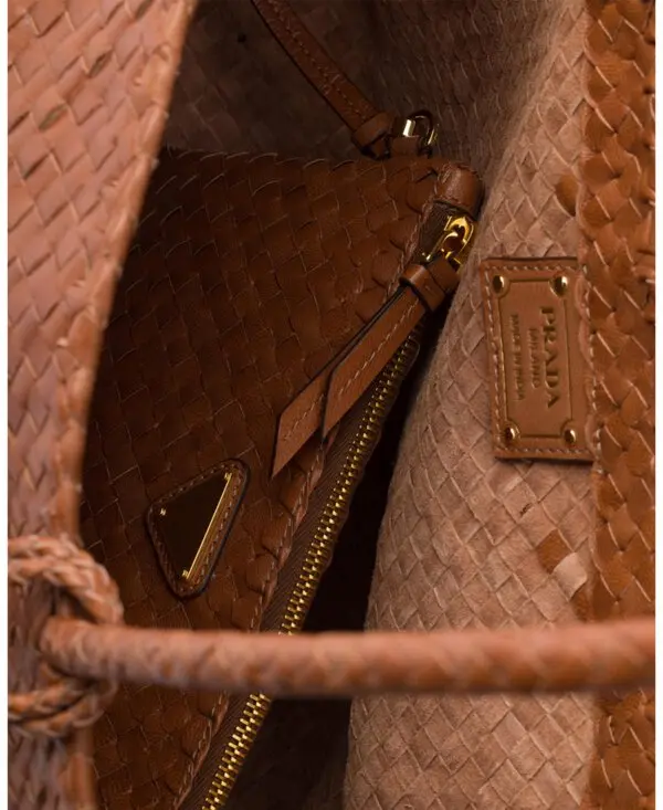 Prada Large Leather Tote Bag - Brown
