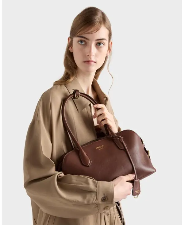 Prada Signet Medium Leather Tote Bag - Brown
