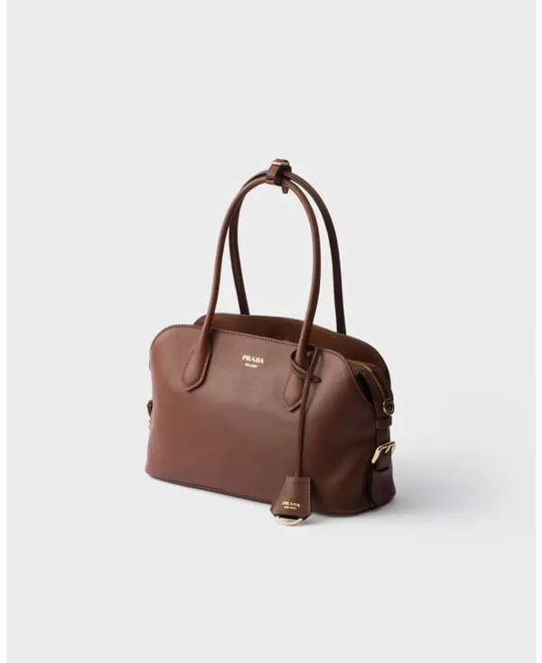 Prada Signet Medium Leather Tote Bag - Brown