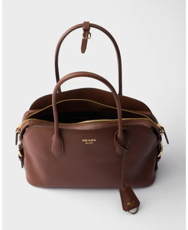 Prada Signet Medium Leather Tote Bag - Brown