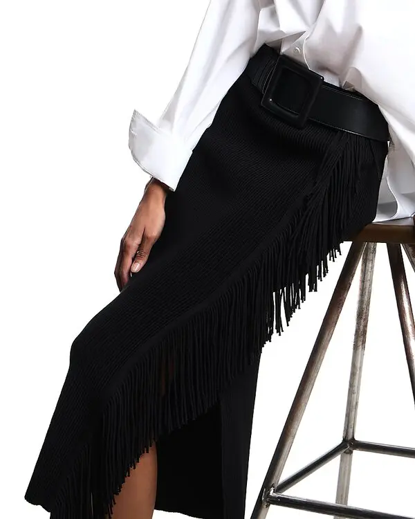 Emporio Armani Fringe Ottoman Skirt - Solid Black