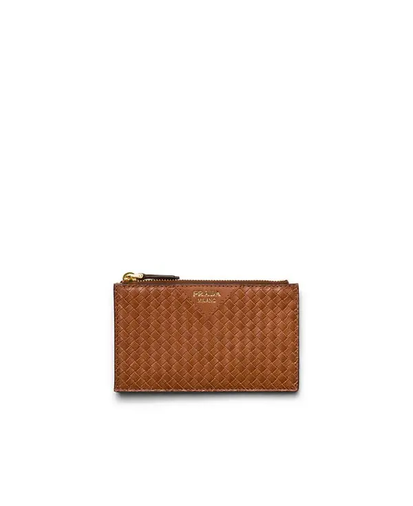 Prada Woven Madras Leather Card Holder - Brown