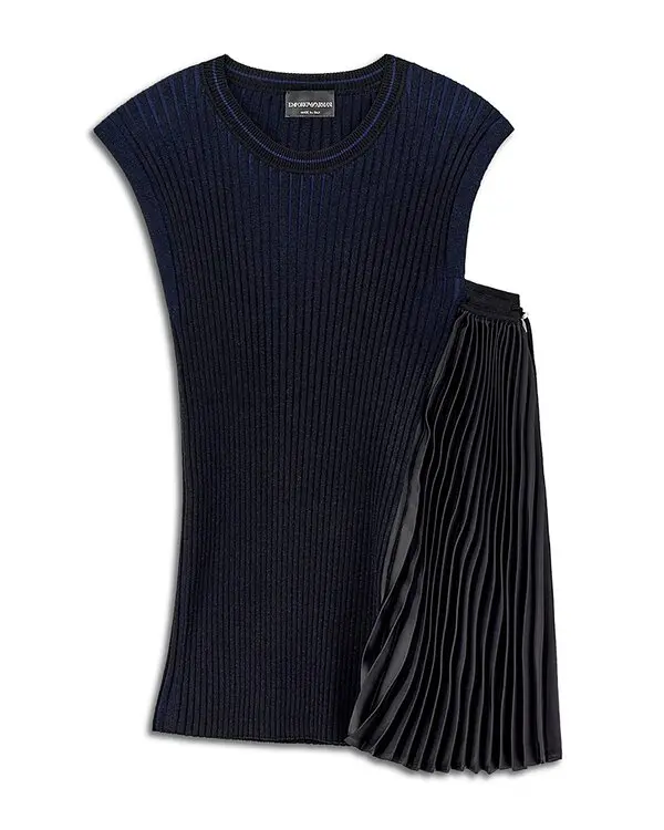 Emporio Armani Asymmetrical Ribbed Knit Top With Pleated Detail