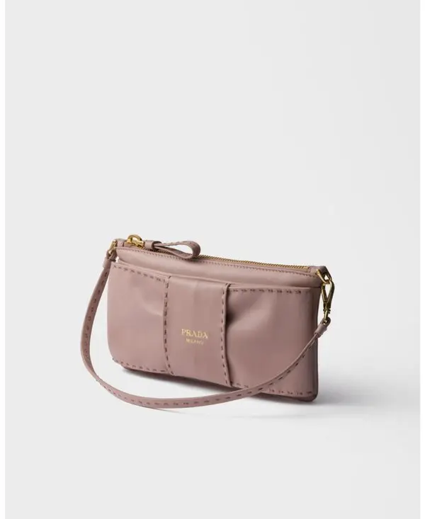 Prada Nappa Leather Zipper Pouch With Bow Detail