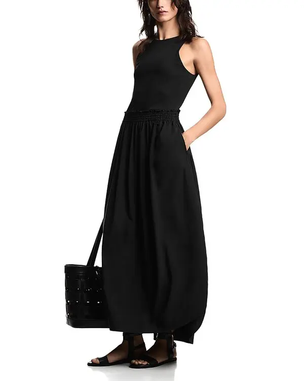 Emporio Armani Punto Milano Mixed Media Maxi Dress - Black