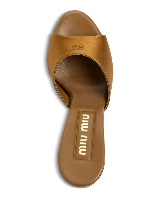 Miu Miu Satin Slide Sandals With Embroidered Logo