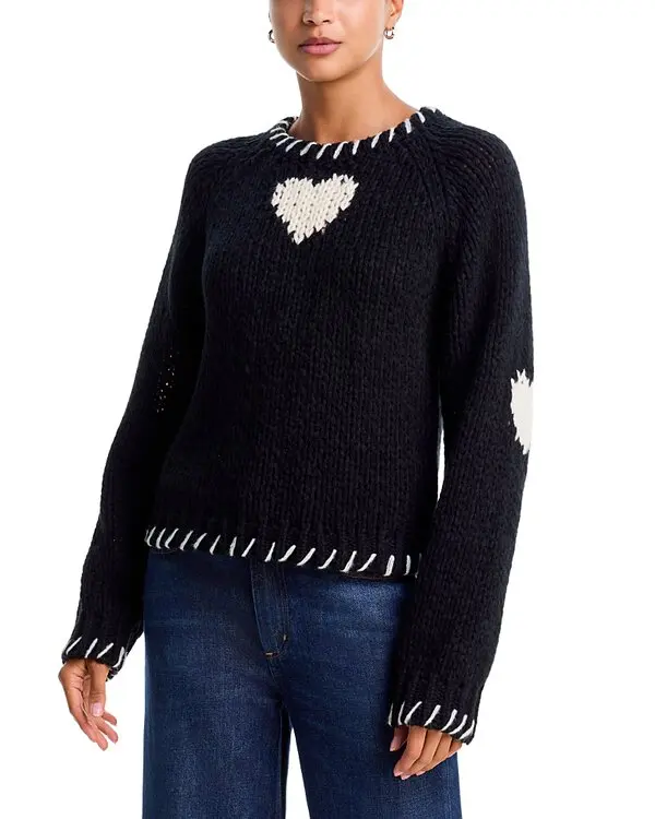 Aqua Whipstitched Heart Trim Crewneck Sweater Exclusive
